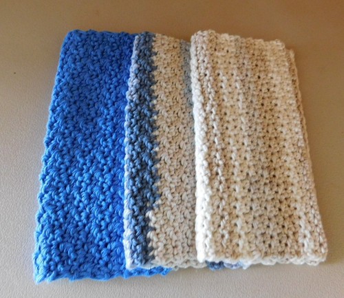 HANDMADE SET OF 3 CROCHET COTTON DISH CLOTHS SIZES VARY *NEW* Set #7 ...