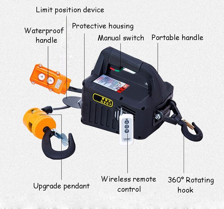 500Kg Remote Control Crane Hoist Wire Rope Electric Hoist Household ...