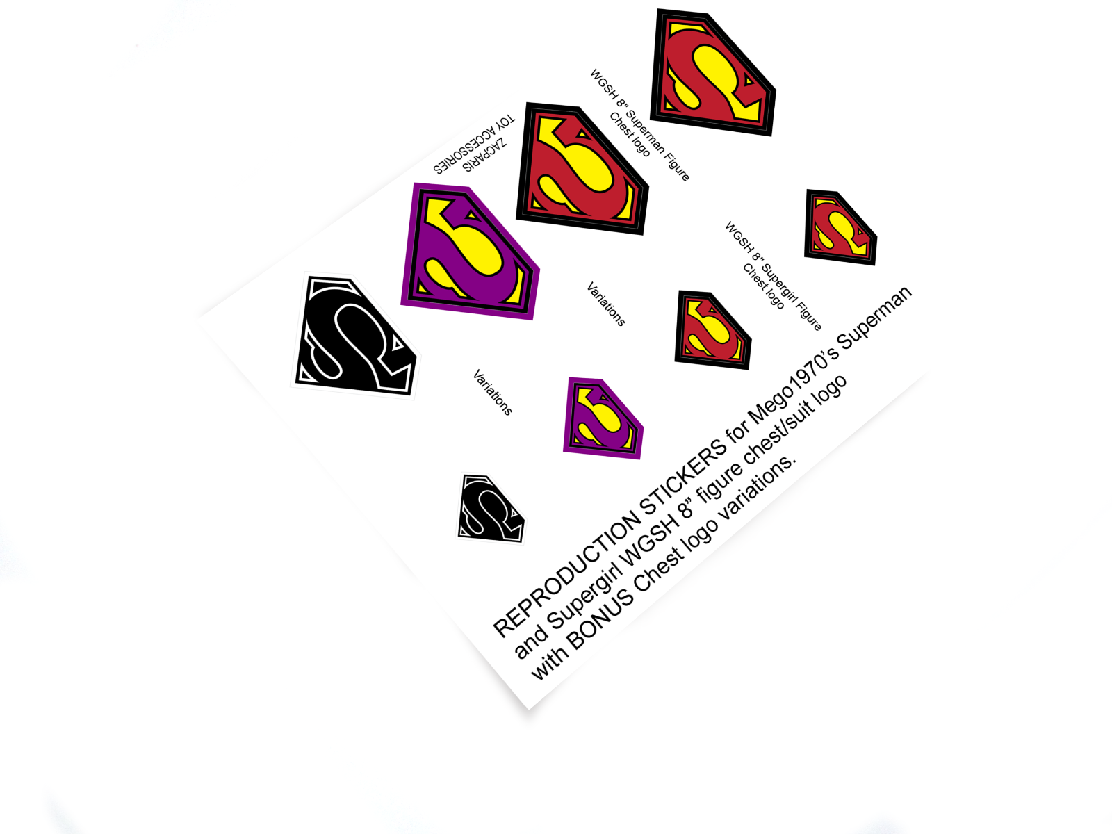 CUSTOM STICKERS for 1970 's MEGO Superman Supergirl 8 inch WGSH figure ...