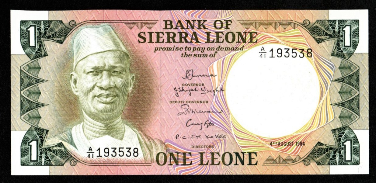1984 SIERRA LEONE 1 LEONE BANKNOTE CURRENCY PREFIX A - CRISP ...