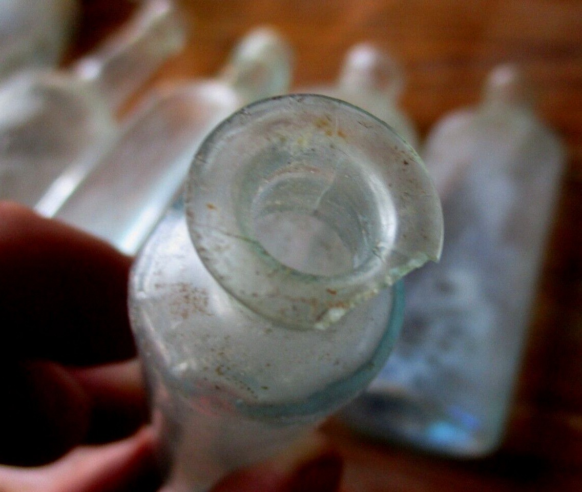 LOT OF 6 DIFFERENT OPEN PONTIL MEDICINE BOTTLES CRUDE LIPS 1850'S ERA ...