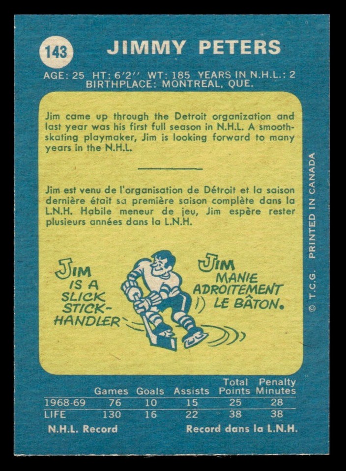 1969 OPC O-Pee-Chee Hockey #143 Jimmy Peters NM/MT | eBay