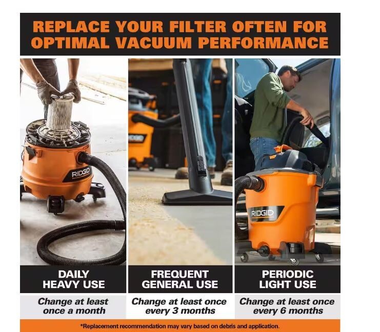 RIDGID 6 Gallon 3.5 Wet/Dry Shop Vacuum with Filter, Locking Hose ...