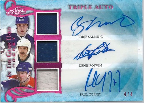 2019-20 Leaf ITG Used SALMING / POTVIN / COFFEY Triple Patch Autograph ...