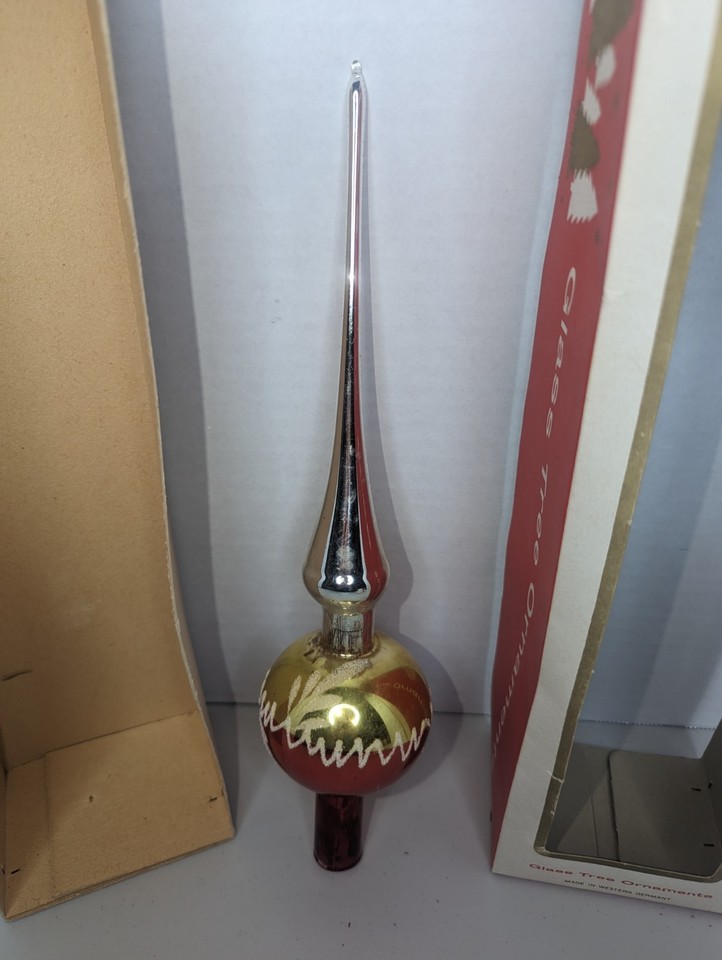 Vintage Made In West Germany Mercury Glass Tree Topper Red Gold Silver ...