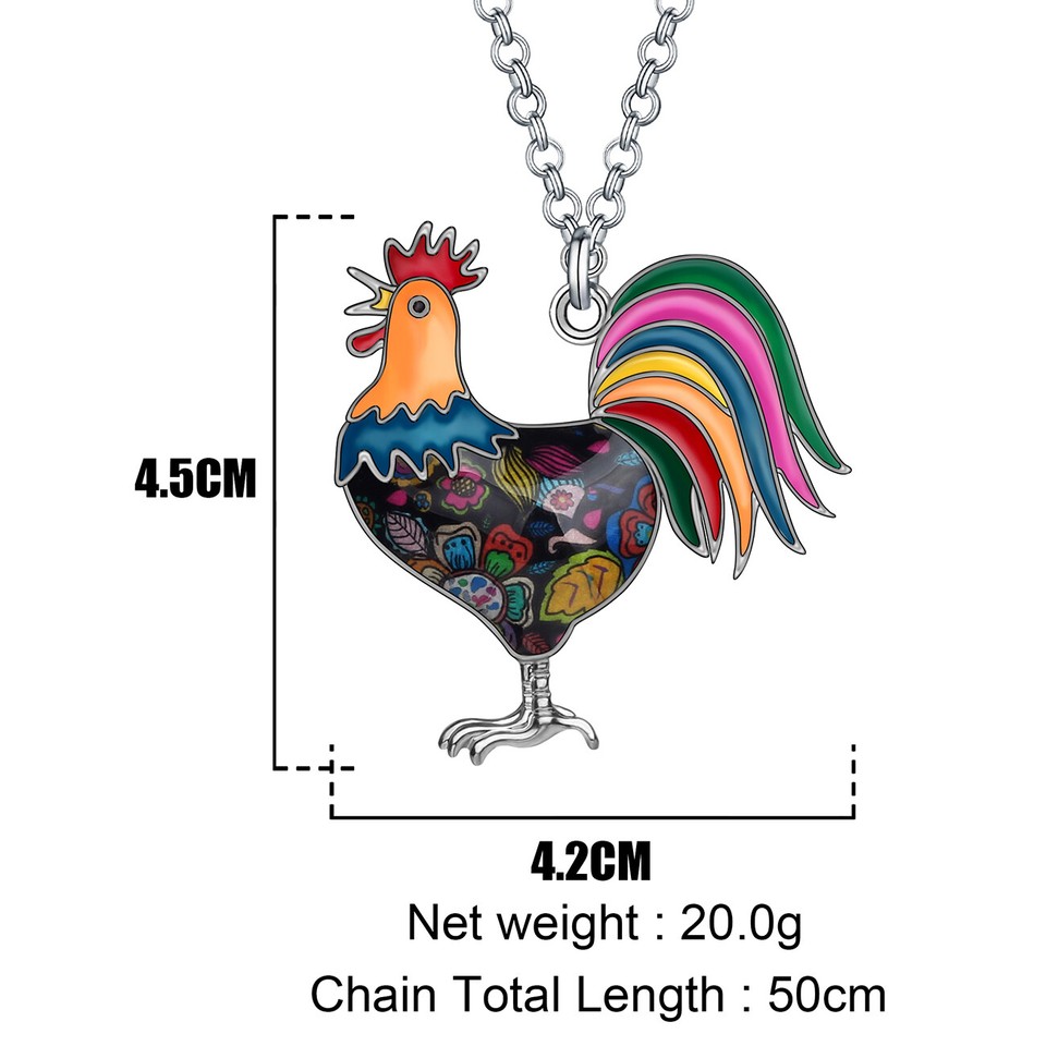 Enamel Alloy Floral Rooster Chicken Necklace Pendants Novelty Animals ...