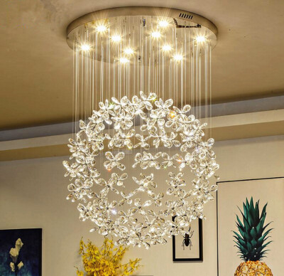 LED Crystal Flower Round ball Chandelier Villa LivingRoom CeillingLight ...
