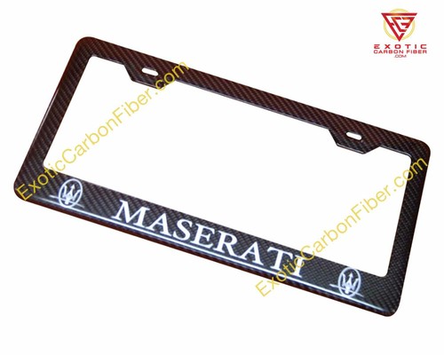 Maserati Logo and Text in White 2x2 Gloss Real Carbon Fiber License ...