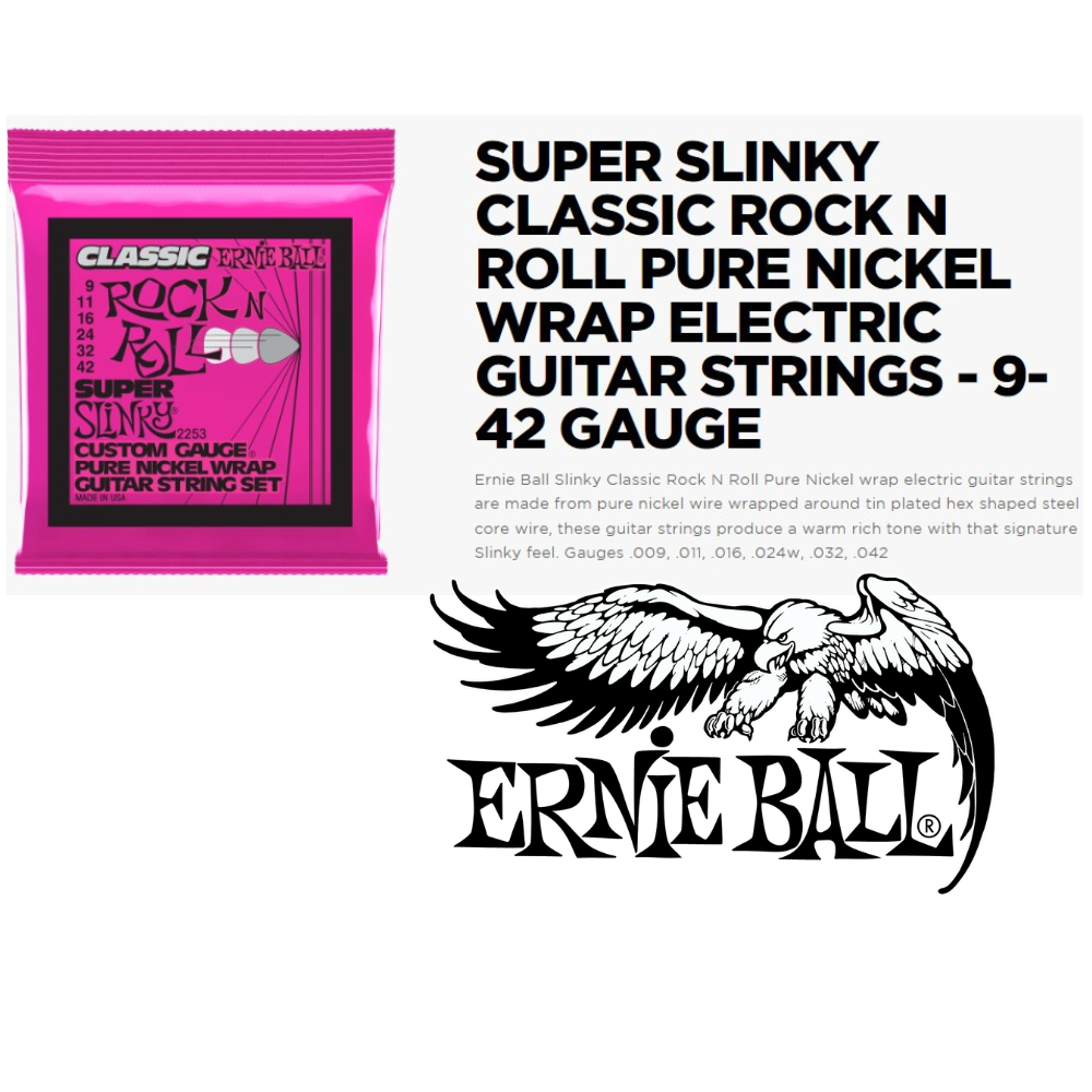2253 Electric Guitar Strings Ernie Ball 9-42 ROCK N' ROLL Super Slinky ...