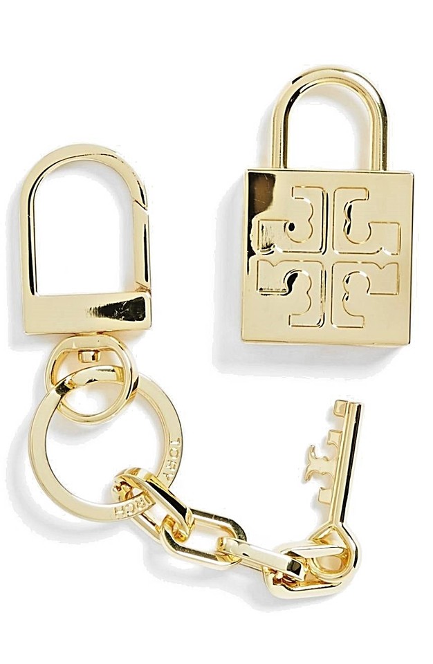 NWT Authentic TORY BURCH Gold Plated Padlock Key Fob Key Ring Keychain ...