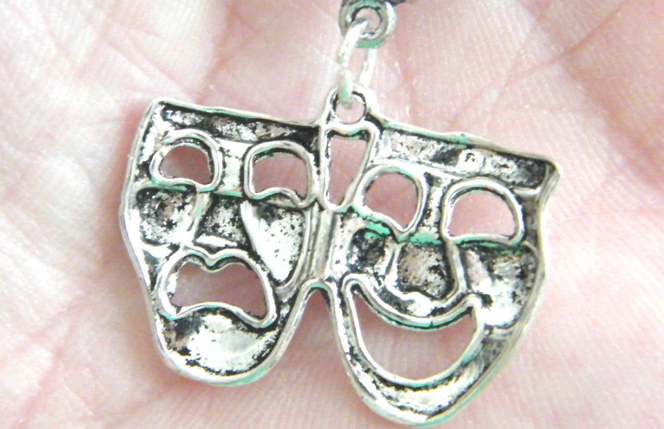Comedy Tragedy Masks Necklace Theater THESPIAN Silver Actors Charm 24 ...