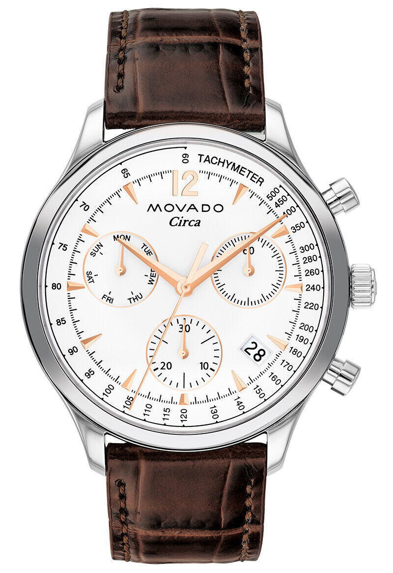 Movado Heritage Circa 43mm Silver Stainless Steel Case, Brown Leather ...