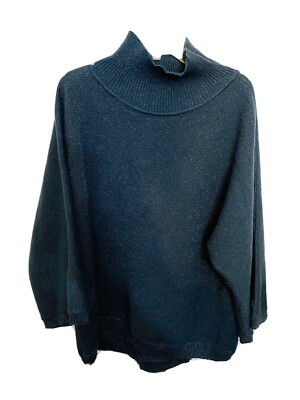 New York & Company L Blue Metallic 3/4 Sleeve Wide Arm Sweater Euc | eBay