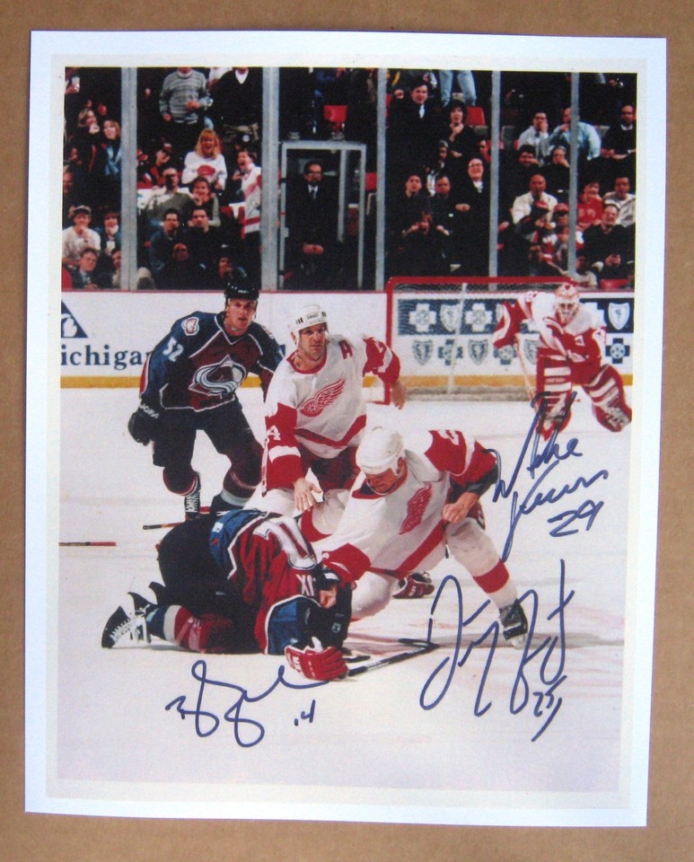 Red Wings vs Avs 8 x 10 Fight Photo COPY signed by 3 - McCarty Vernon ...