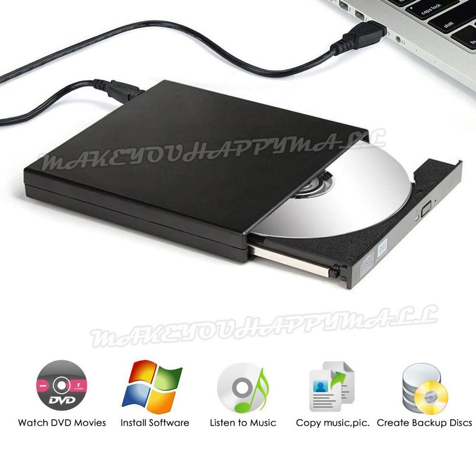 USB External CD DVD ROM Writer Burner Player Drive PC Laptop for ...