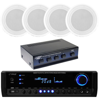 Pyle PT390AU Stereo Receiver System, 4x 8" 150W Speakers, 4Ch Speaker ...