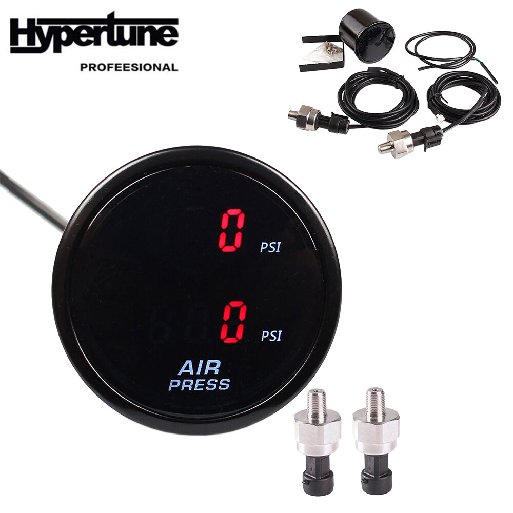 Car Air Ride Gauge 2" 52mm Air Pressure Gauge PSI Red LED Dual Digital ...