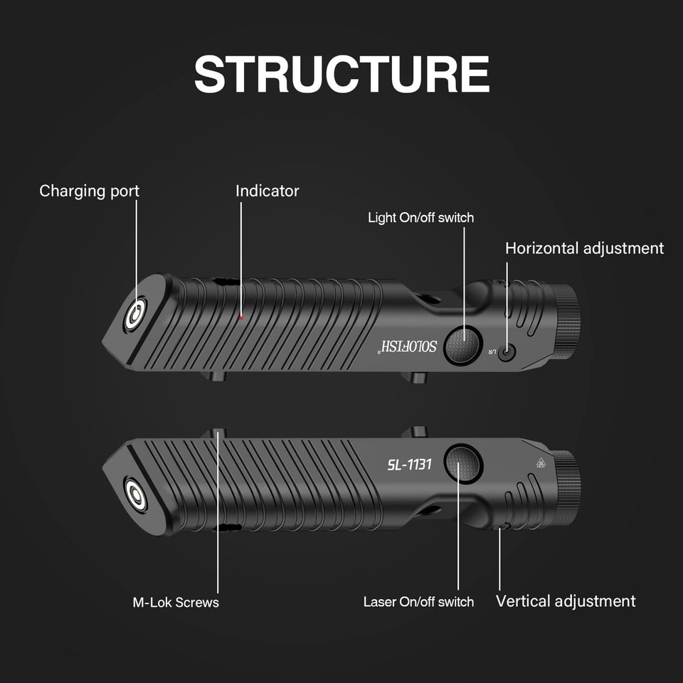 SOLOFISH 1450 Lumens Tactical Flashlight & Green Laser Sight M-LOK Rail ...