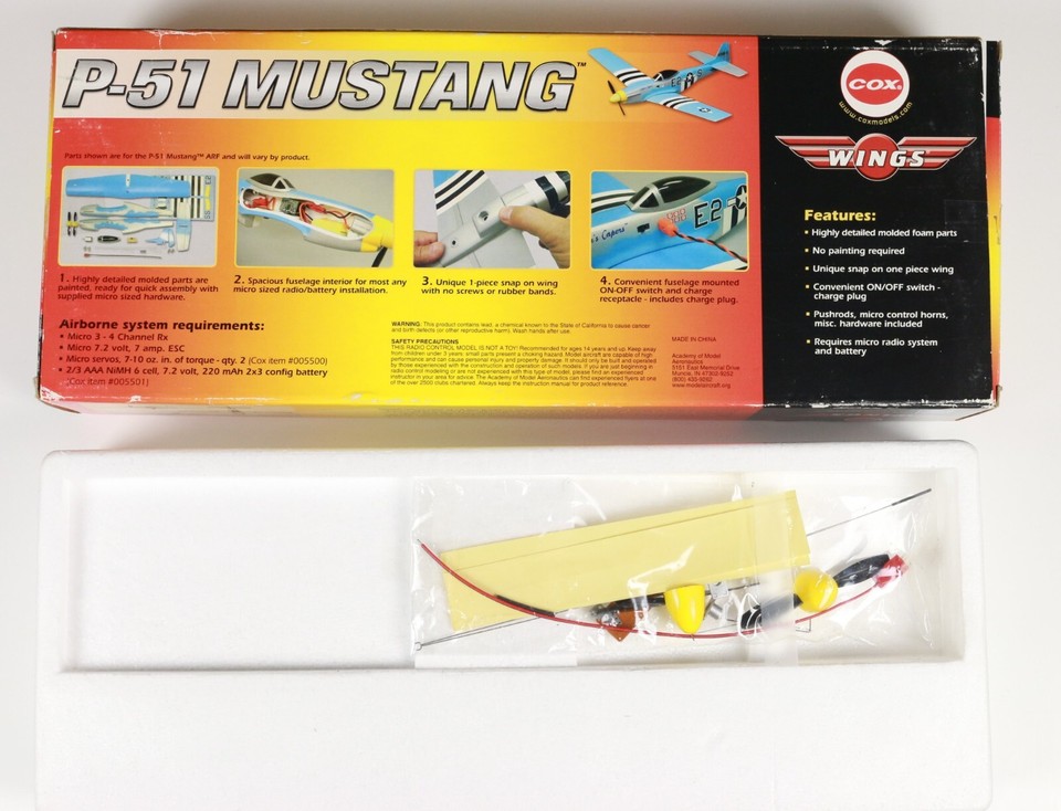 COX WINGS P-51 RC Micro Warbird ARF 20.25" span (51.4 cm) UMX Size ...