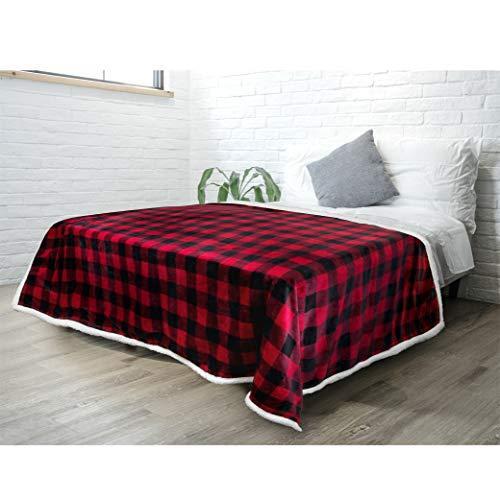PAVILIA Buffalo Plaid Sherpa Blanket Queen | Fuzzy Red Black Checkered ...