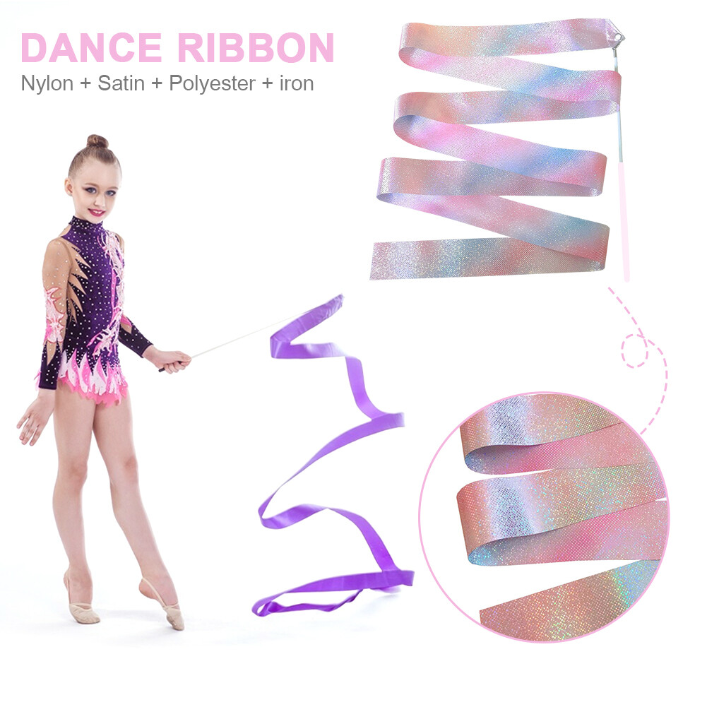 Flashing Glitter Dance Ribbon Gymnastics Ballet Twirling Stick (4m Pink ...