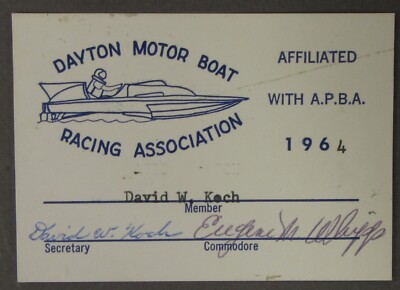 1964 DAYTON RACING ASSOC. Member Card signed by GENE WHIPP Hydroplane ...