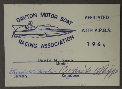 1964 DAYTON RACING ASSOC. Member Card signed by GENE WHIPP Hydroplane ...