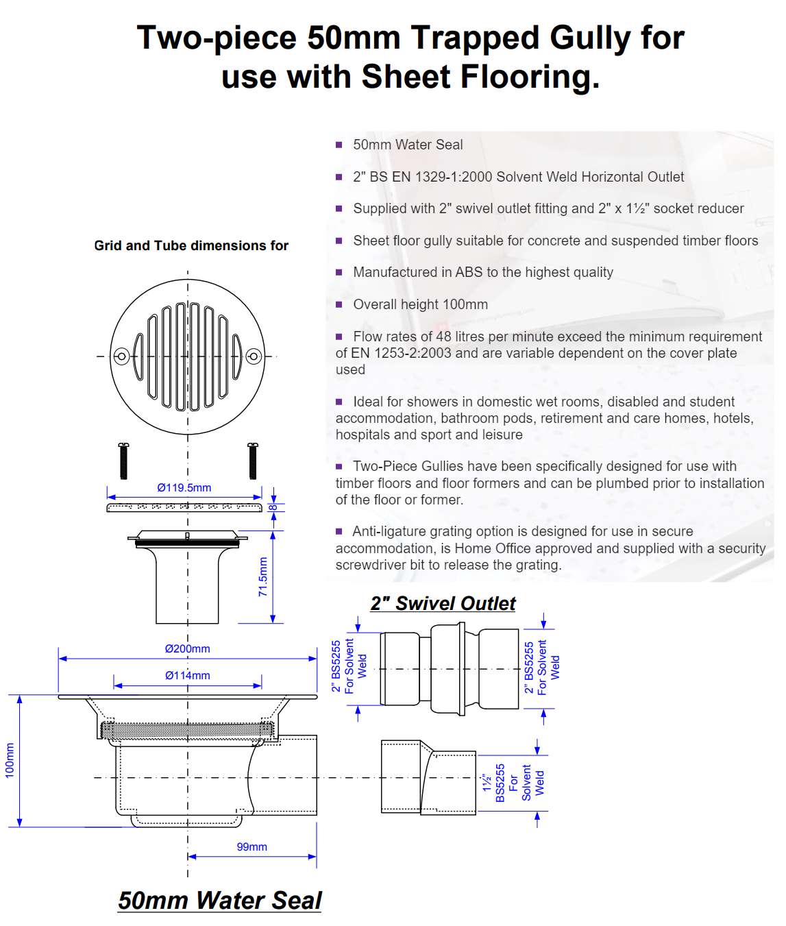 McAlpine 50mm Water Seal Trapped Gully TSG52-ANTI/LIG for sale online ...