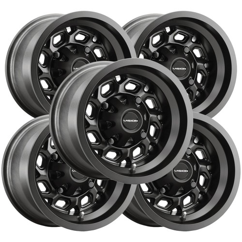 (Set of 5) Vision UTV 361 Spyder 14x7 4x156 +2.5mm Matte Black Wheels ...