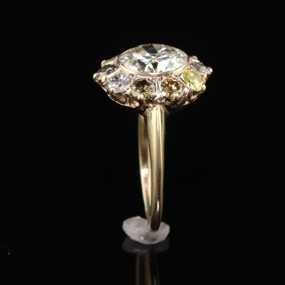 Antique Art Deco 14K Yellow Gold Old Euro Fancy Color Halo Diamond ...