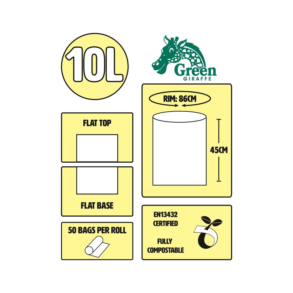 50x 10 Litre Compostable Caddy Liners for Food Waste/Caddy Bags - 10L ...