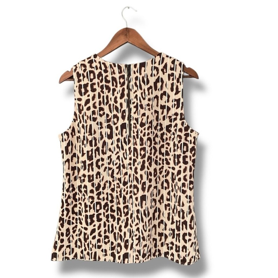 CAbi Leopard Print Round Neck Bow Cutout Sleeveless Blouse Top Size ...