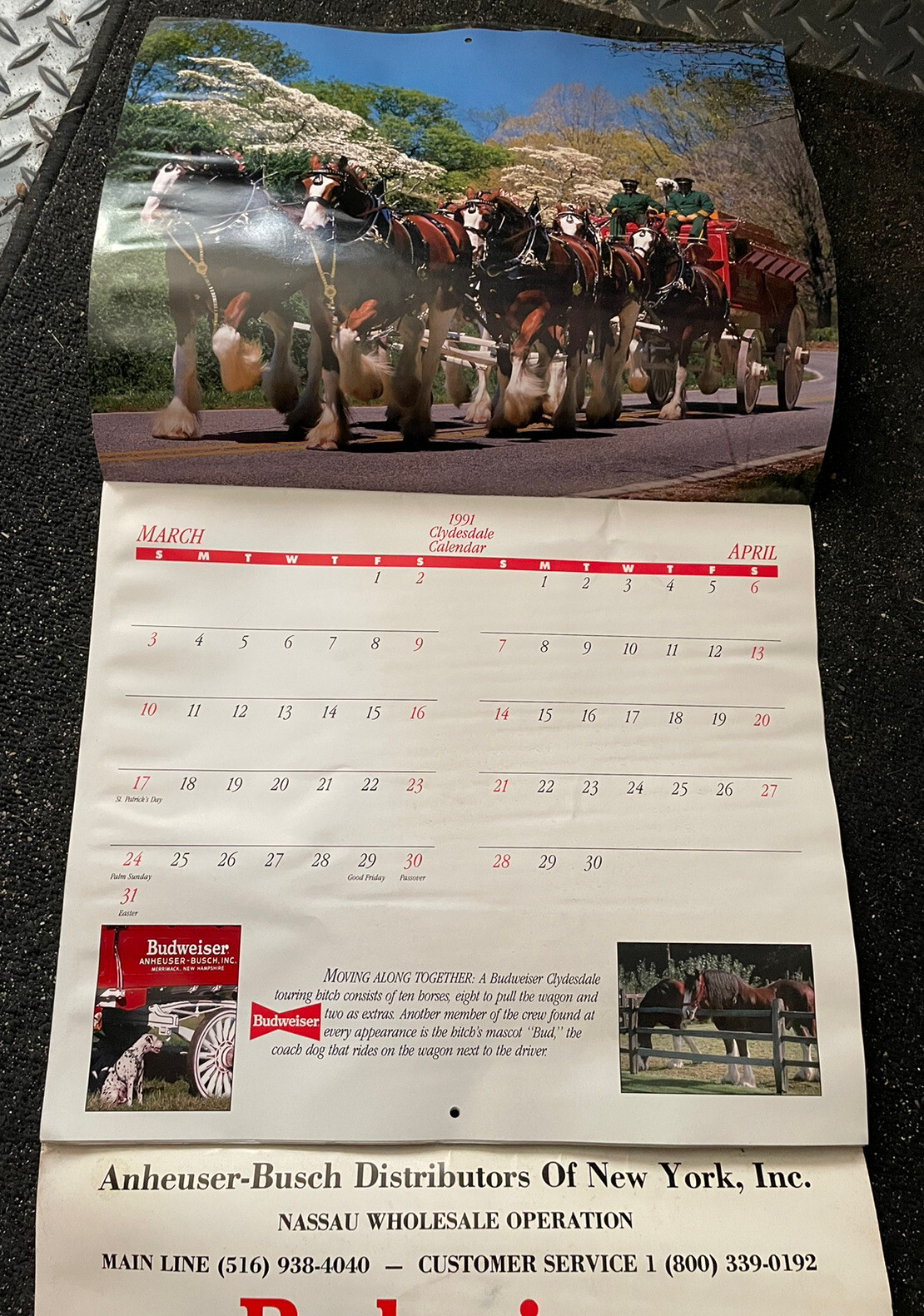 1991 Wall Calendar Budweiser's Beer Clydesdales Horses! Anheuser Busch ...
