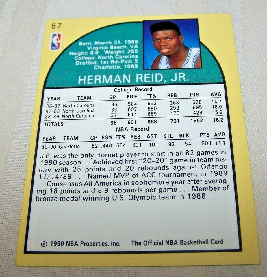 J.R. Reid RC 1990-91 NBA Hoops Charlotte Hornets #57 Rookie | eBay