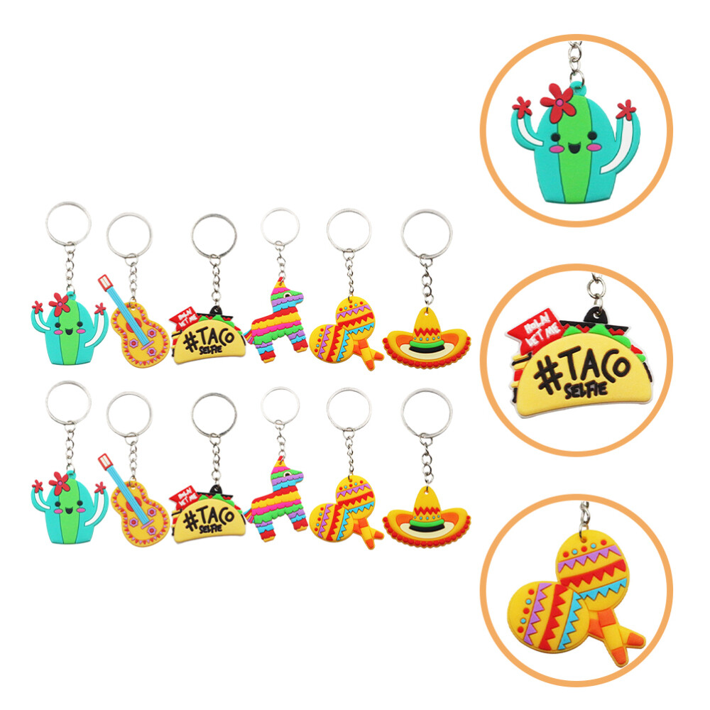 12pcs Mexican Keychains Fiesta Theme Party Favors Cute Key Rings Bag ...