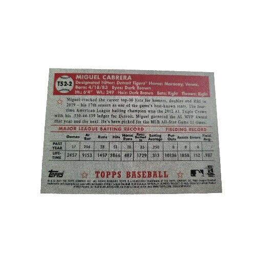 2021 Topps 1952 Topps Redux T52-2 Miguel Cabrera Detroit Tigers Baseball Card F3 | eBay