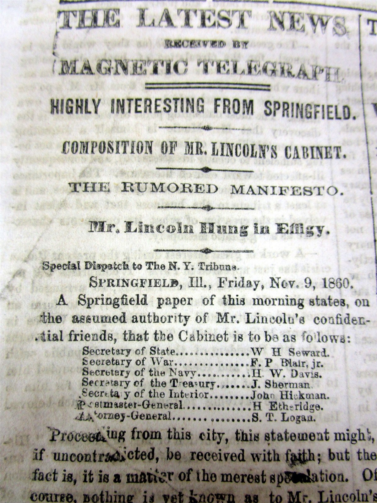 Abraham Lincoln Election Newspaper