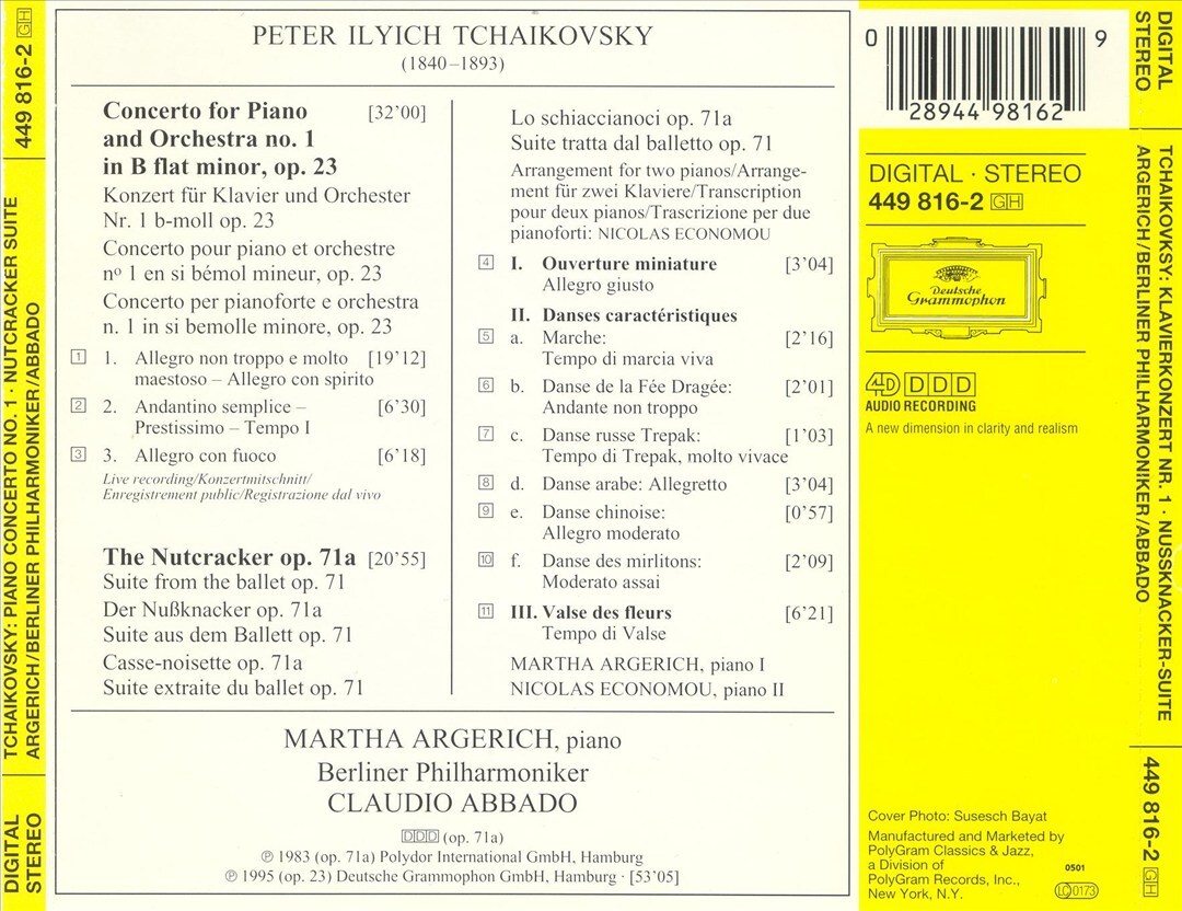 MARTHA ARGERICH TCHAIKOVSKY: PIANO CONCERTO NO. 1; THE NUTCRACKER SUITE NEW CD 28944981629| eBay