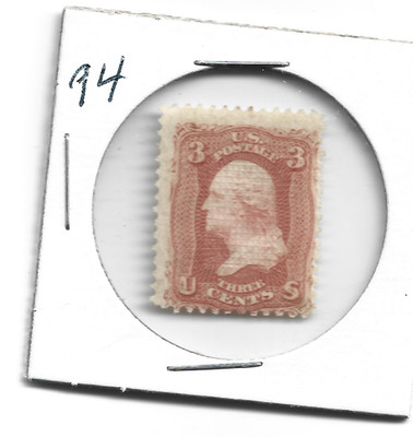 US `MINT STAMP SCOTT #94 GEORGE WASHINGTON 3-CENT F-GRILL, MH CV$375 | eBay