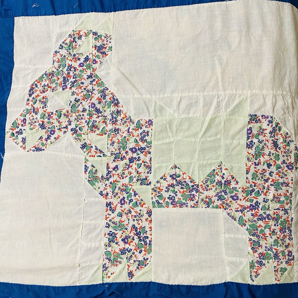 Vintage Unfinished DONKEY Giddap Quilt Top DAMAGED 80x75 Hand Stitched ...