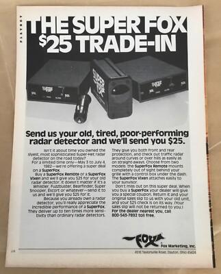Fox car radar detector print ad 1982 original vintage 80s retro ...