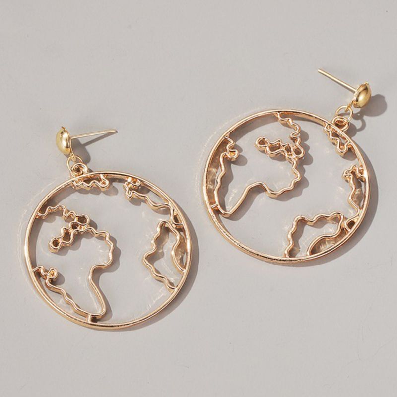 Hollow Map Drop Earring Vintage Alloy Map Dangle Earring Exaggerate ...