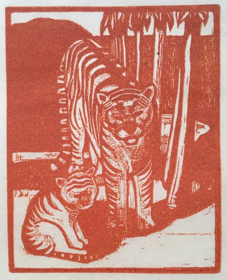 Tiger and Cub – Rupert Lee 1919 Woodcut British Modernist Wildlife ...