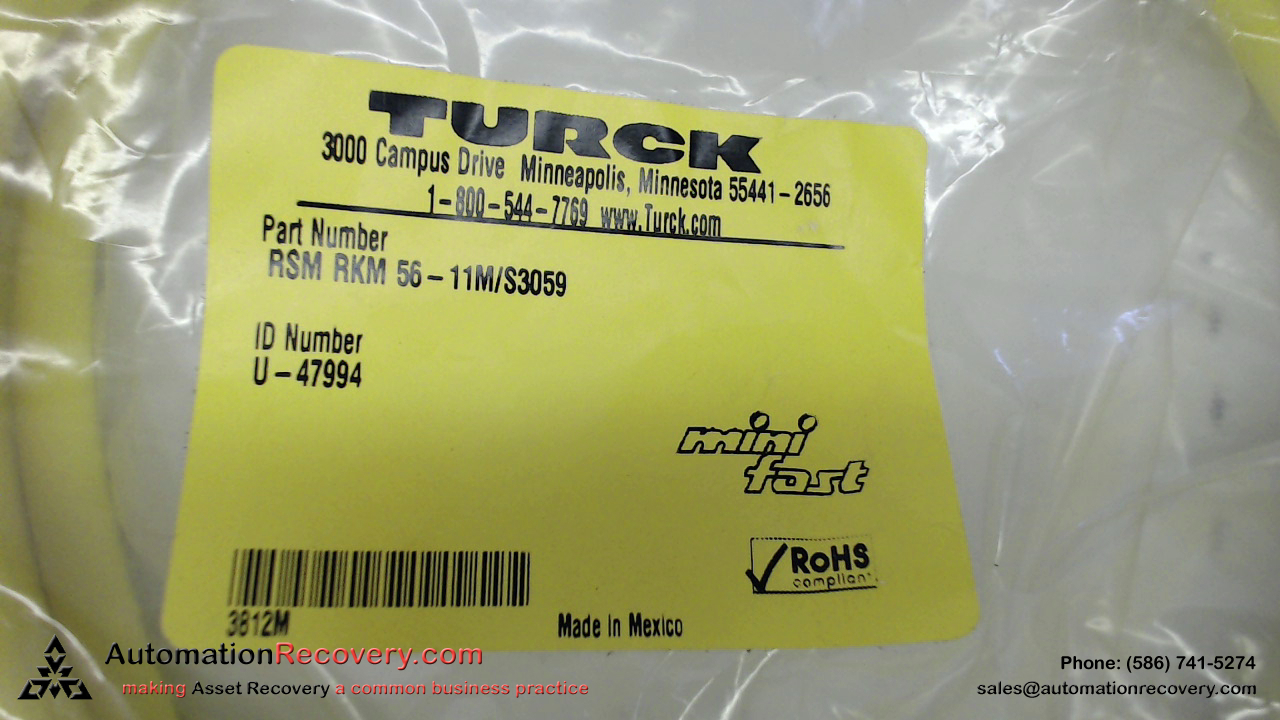 Turck RSM RKM 56-11m/s3059 CORDSET 5 Pole Male Female Straight Mini for ...