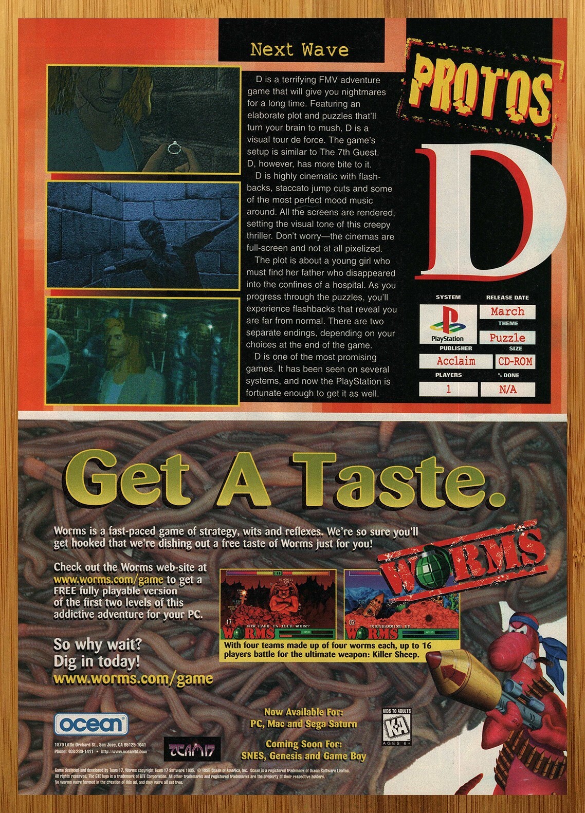 1995 Worms PC / D PS1 Playstation 1 Horror Print Ad/Poster Video Game ...