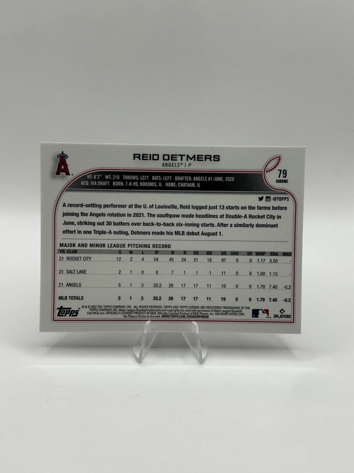 2022 Topps Chrome Sonic Prism Refractor #86 Reid Detmers Rookie RC ...