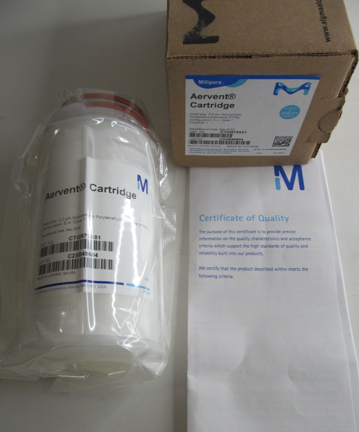 NEW MILLIPORE CTGR75S01 AERVENT CARTRIDGE FILTER STERILIZING GRADE 5in ...