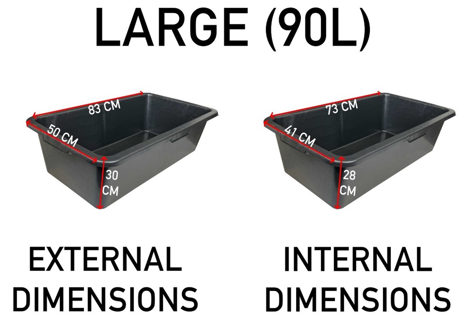 40-90L Heavy Duty Mortar Mixing Tub–Black Plastic Tray for Plasterers ...