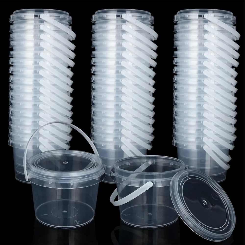 Clear Bucket Containers 16L Clear Buckets With Blue Lid H&O Plastics