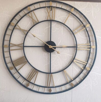 80cm Round Black & Gold Shade Skeleton Clock Wall Ornament Quartz Station Decor | eBay UK